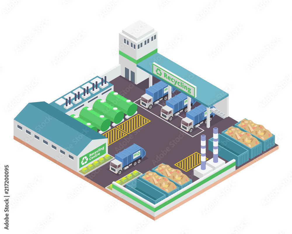 Modern Isometric Green Recycle Factory Building With Solar Panel Energy ...