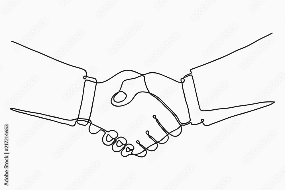 Continuous line drawing of handshake. Handshaking of business partners ...