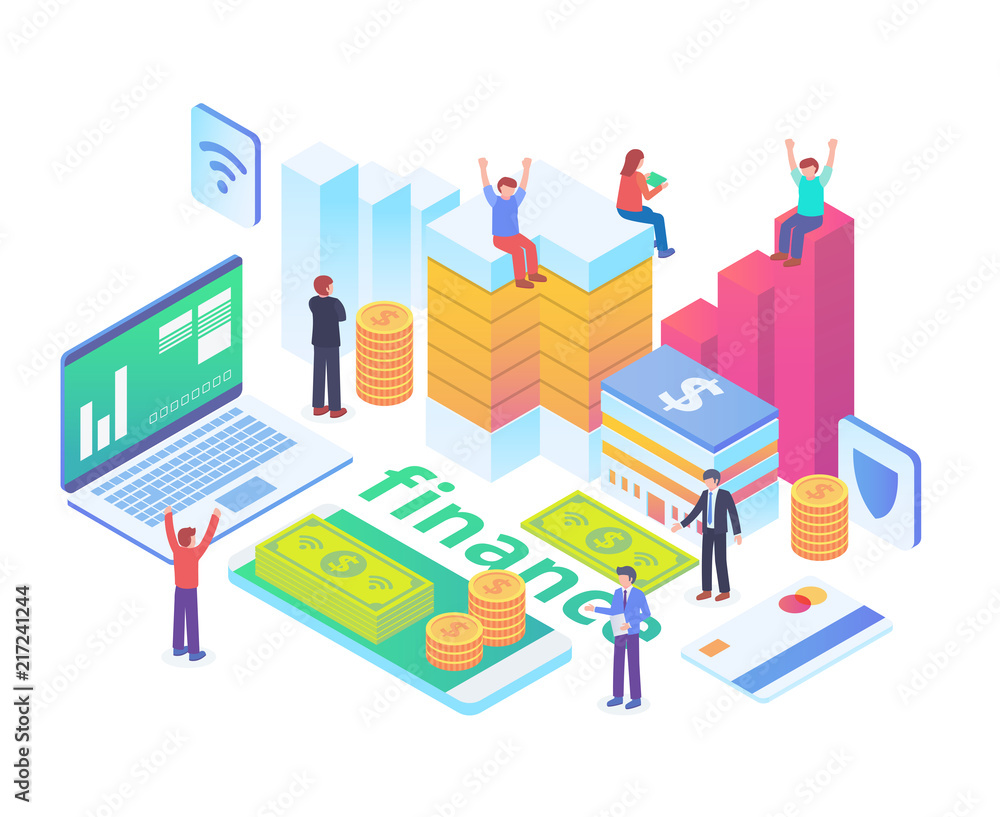 Modern Isometric Smart Financial Technology Illustration in White ...