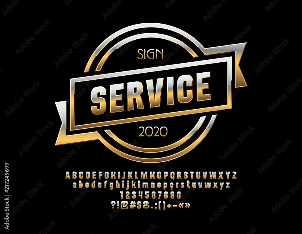Vector Metallic shiny Sign Service. Set of Glossy Golden Alphabet ...