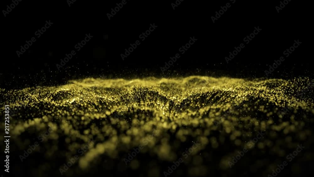 4K wave motion abstract of particles gold dust with stars on black ...