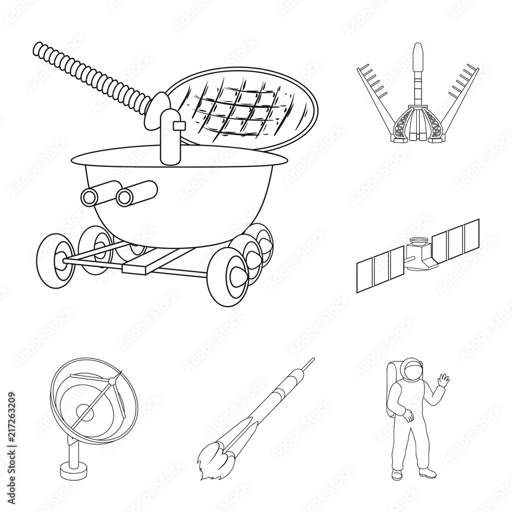 Space technology outline icons in set collection for design.Spacecraft ...