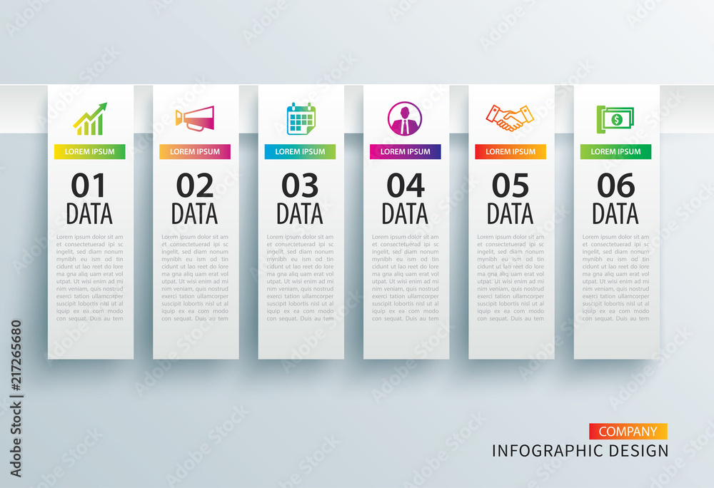 Infographics tab in vertical paper index with 6 data template. Vector ...