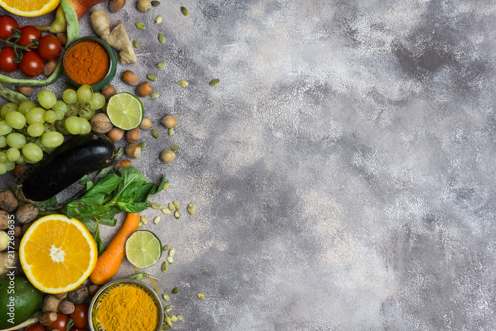 Clean food selection. Healthy food background, frame of organic food ...