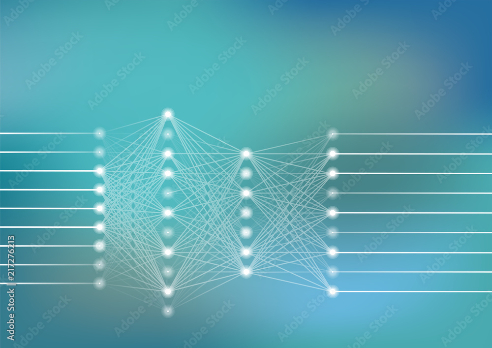 Deep neural network vector illustration with light green and blue ...
