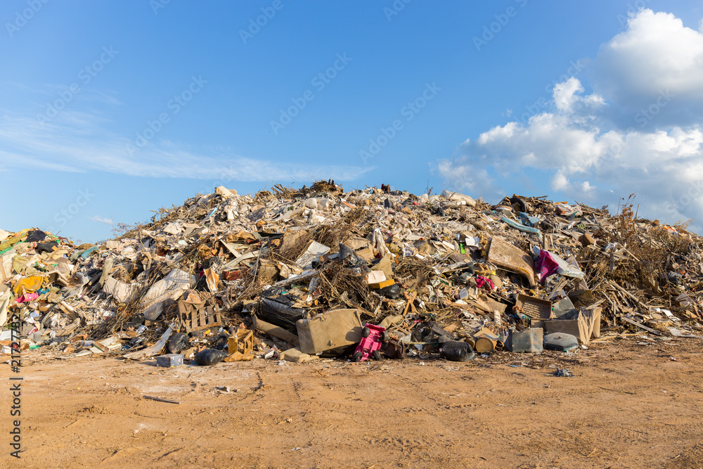 Three-story-high storm debris piles following devastating hurricane ...