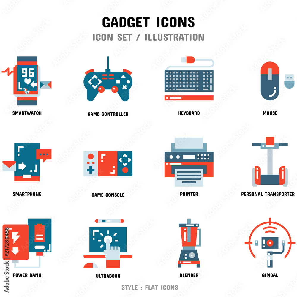 Gadget Icon Set, 12 icons for web design and vector illustration Stock ...