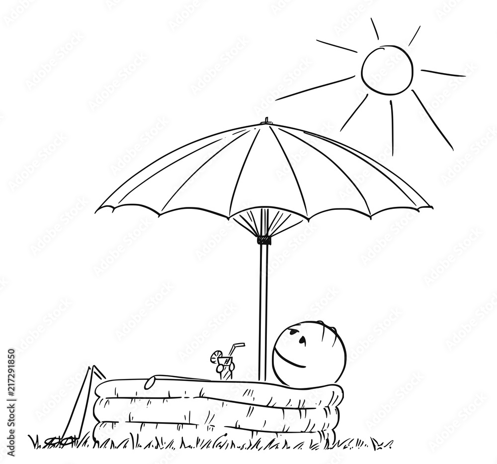 Cartoon stick drawing conceptual illustration of man enjoying the sunny ...