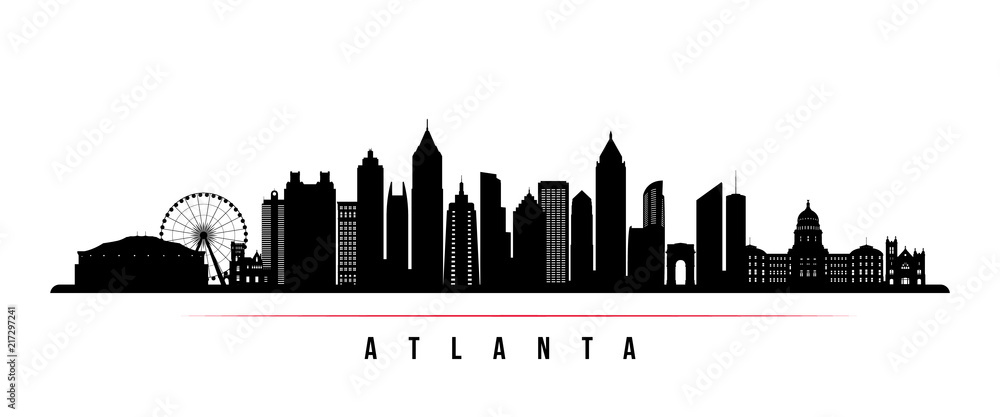 Vetor de Atlanta city skyline horizontal banner. Black and white ...