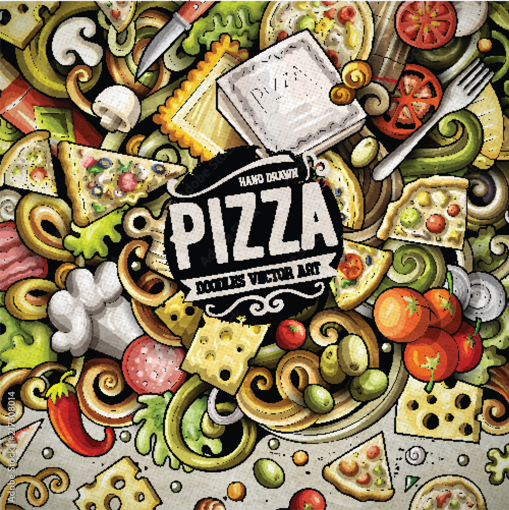 Cartoon vector doodles Pizza frame Stock Vector | Adobe Stock