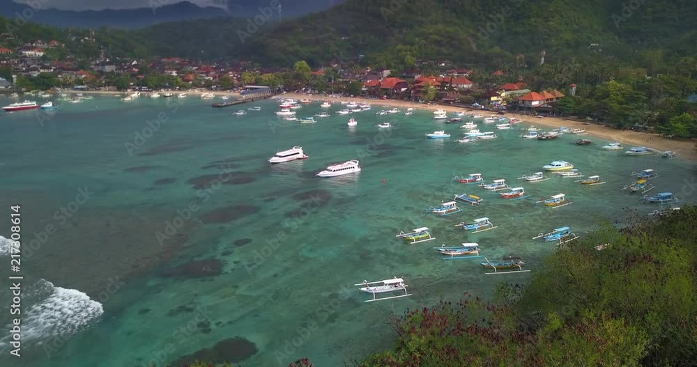 Static Aerial view at Padang Bai Harbour. Port and beach area,the most ...