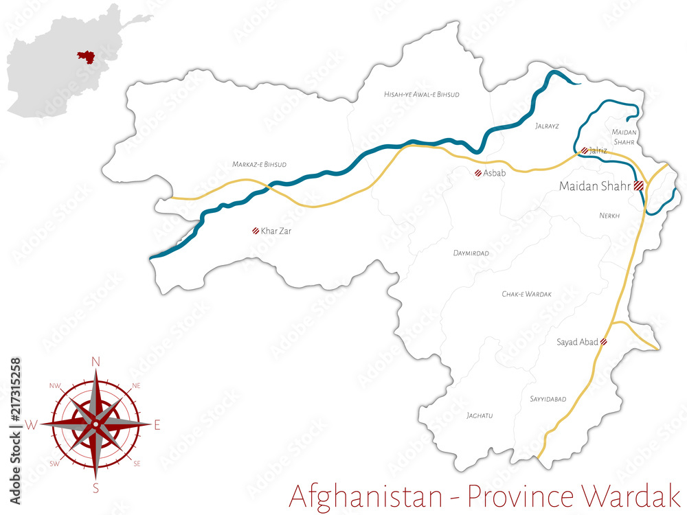 Large and detailed map of the afghan province of Wardak. Stock Vector ...