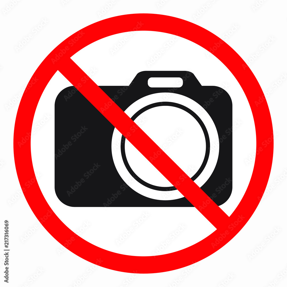 No cameras allowed sign. Red prohibition no camera sign. No taking ...