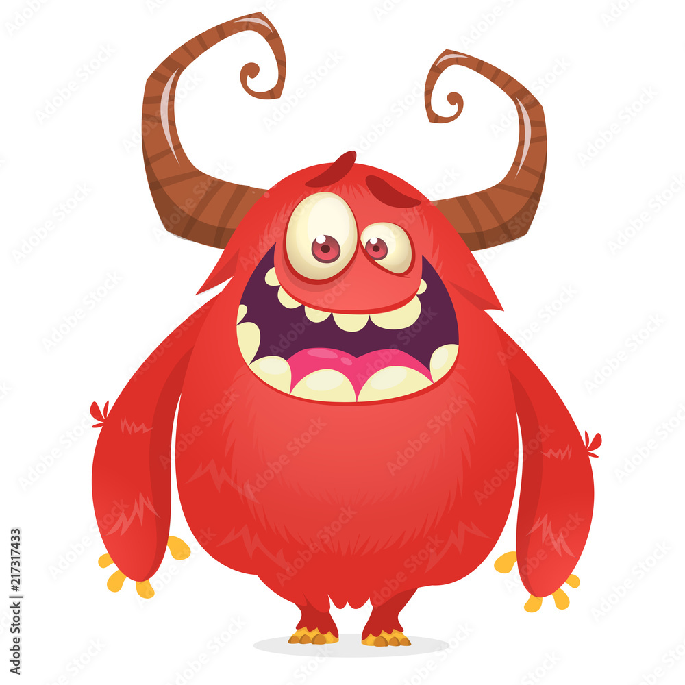 Cartoon red monster. Monster troll illustration with surprised ...