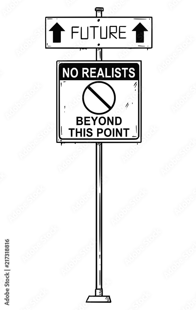 Vector artistic pen and ink drawing of traffic arrow sign with future ...