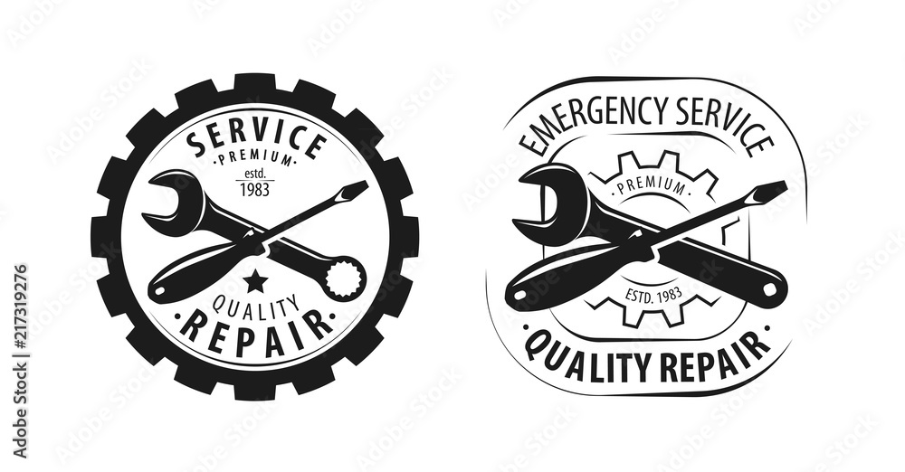 Service, repair logo or label. Tools symbol. Vector illustration Stock ...