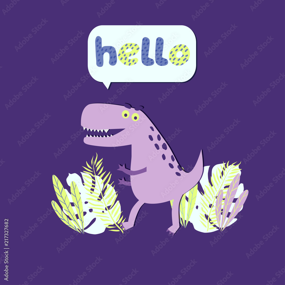 Cute dino with quote "Hello" . Vector hand drawn illustration. Stock ...