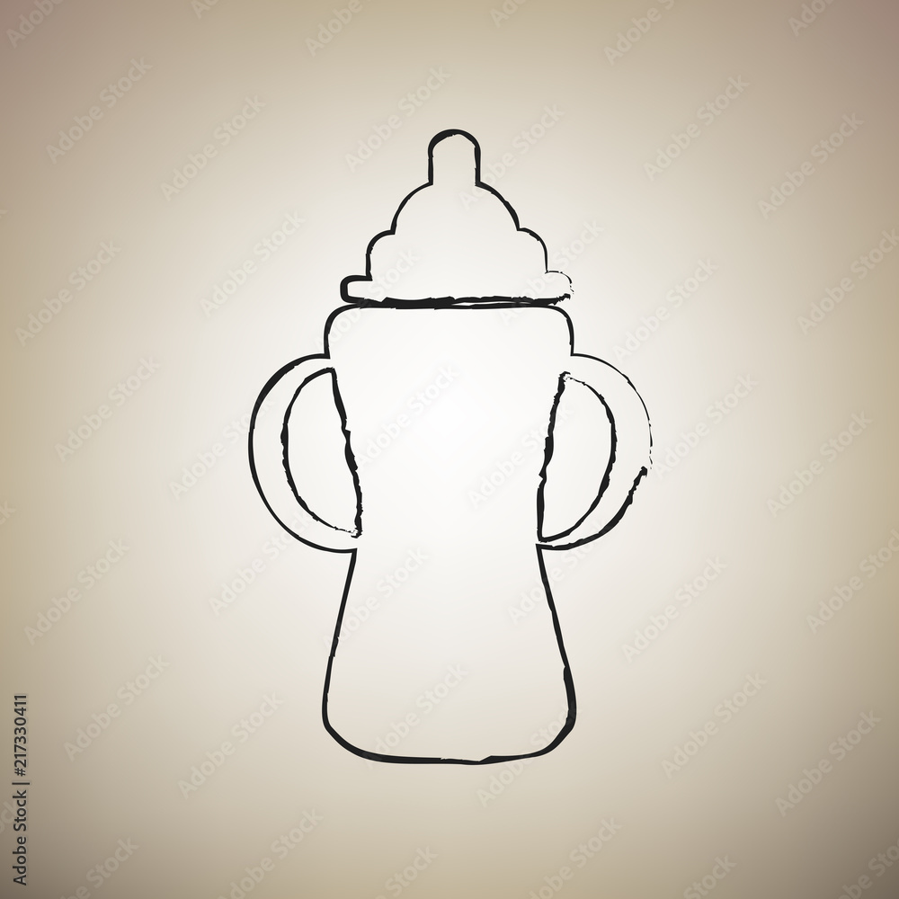 Baby bottle sign. Vector. Brush drawed black icon at light brown Stock ...