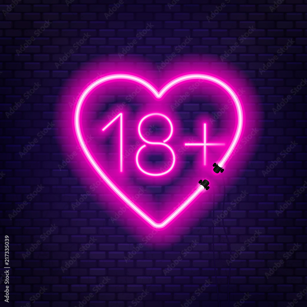 Eighteen plus neon sign on brick wall background. Stock Vector | Adobe ...