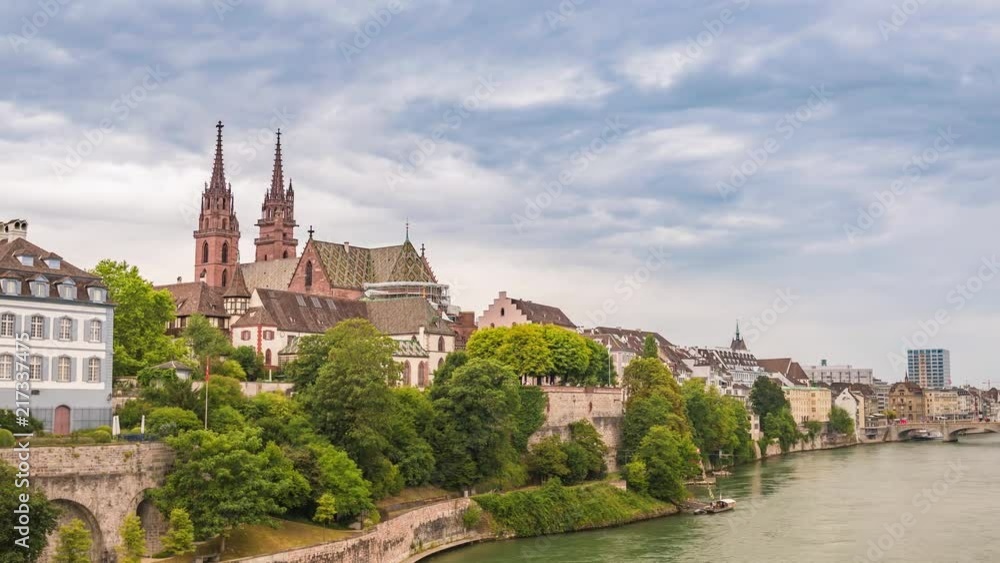 Vídeo do Stock: Basel city skyline timelapse and Rhine River, Basel ...