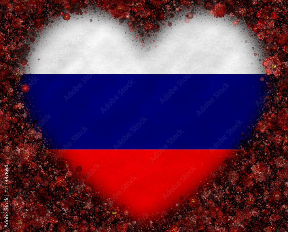 Illustration of a Russian flag with a frame of a hearts shape Stock ...