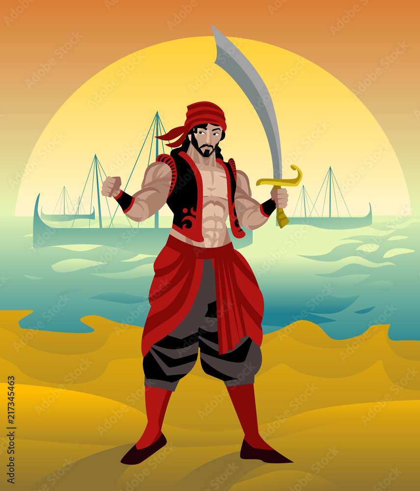 arab sailor with scimitar sword Stock Vector | Adobe Stock