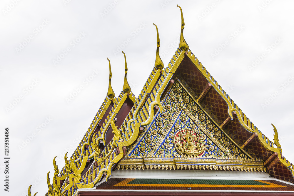 Roof style of thai temple, Detail of ornately decorated temple roof in ...