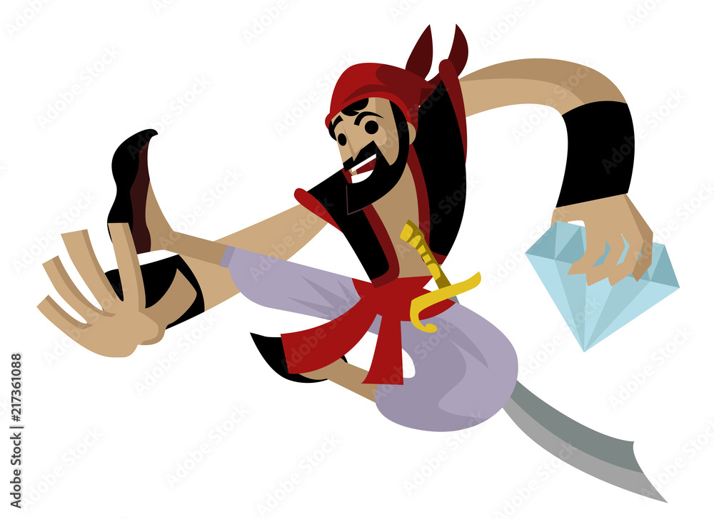 arab sailor jumping with gem Stock Vector | Adobe Stock