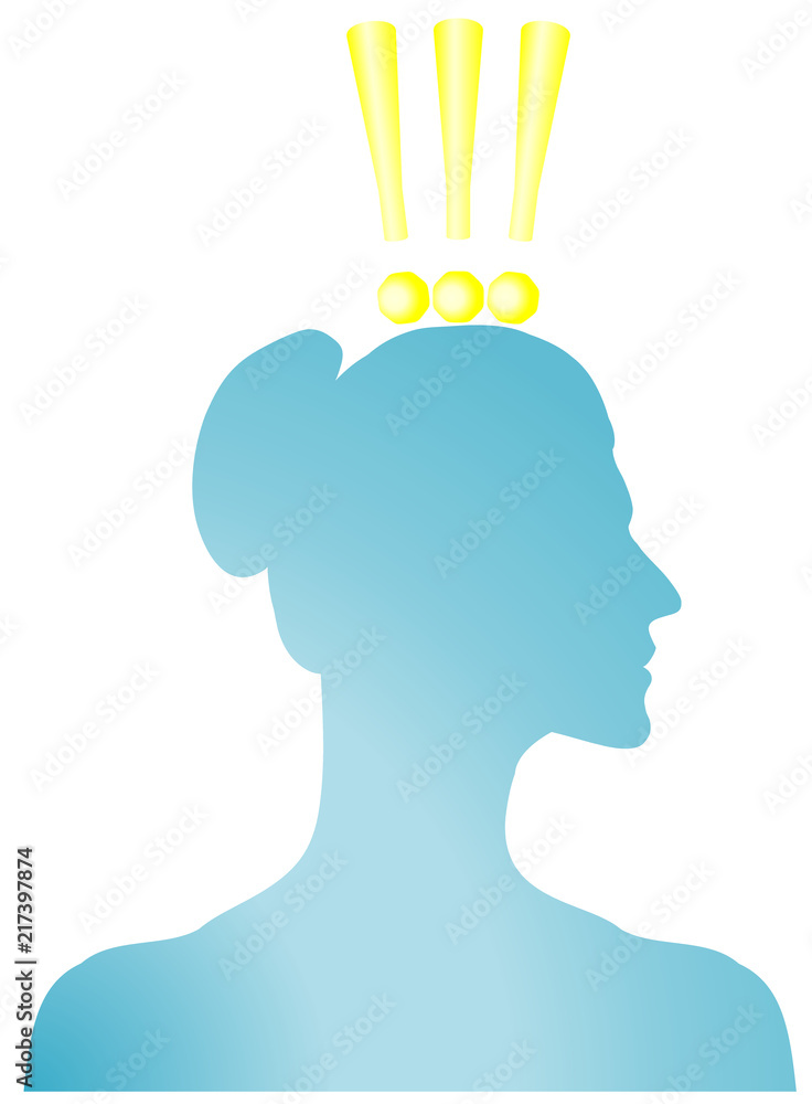 Women side face profile showing thinking process with exclamation marks ...