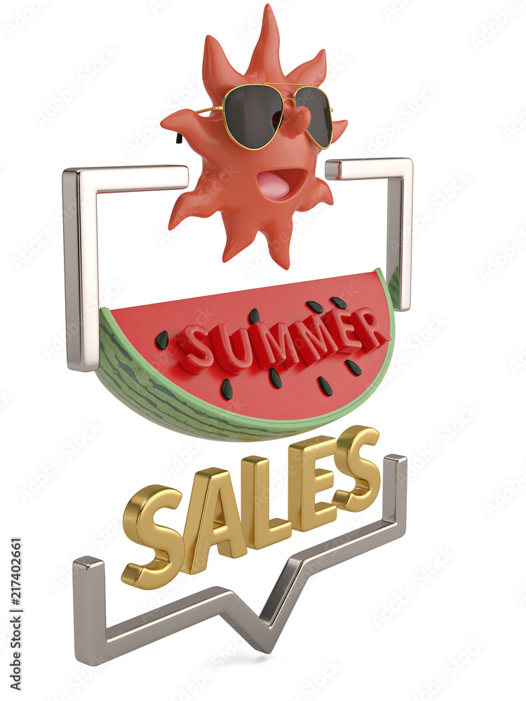Cartoon sun summer slae background 3D illustration. Stock Illustration ...