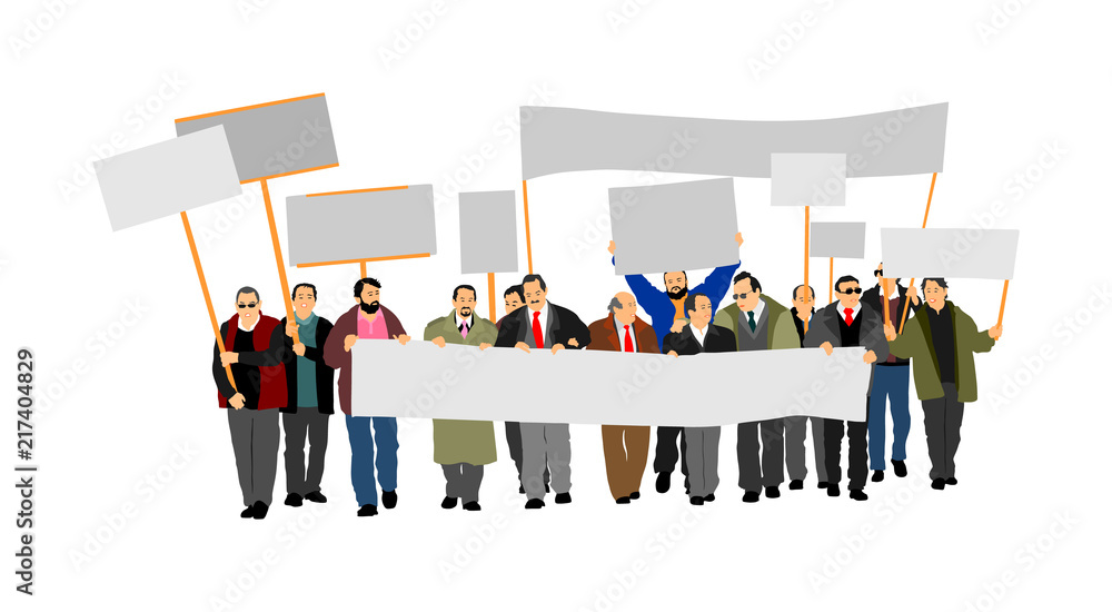 Group of protester vector illustration. Hand holding sign. Man hand ...