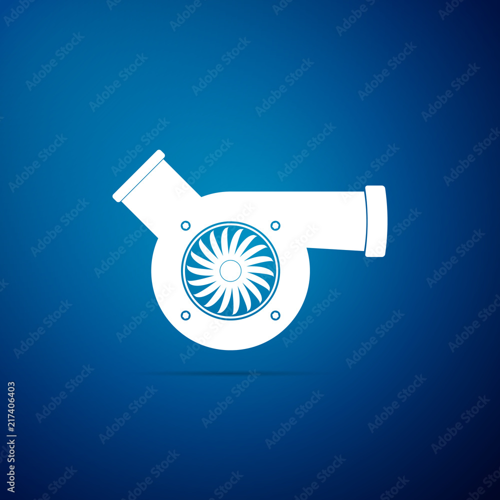 Automotive turbocharger icon isolated on blue background. Vehicle ...