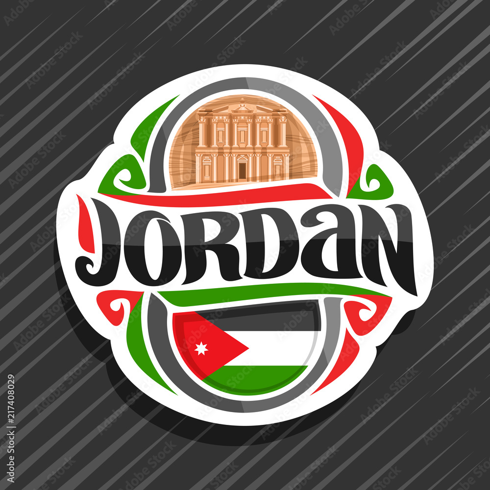 Vector logo for Jordan country, fridge magnet with jordanian state flag ...