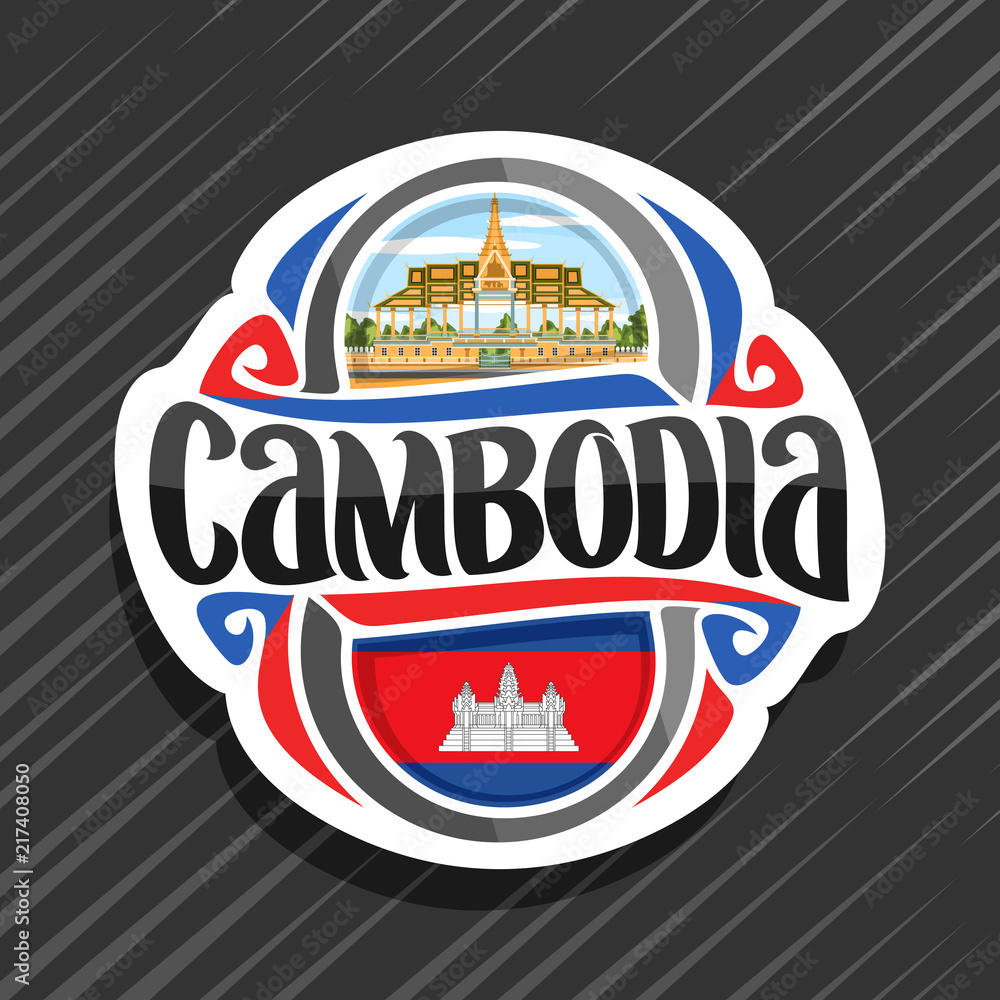 Vector logo for Kingdom of Cambodia, fridge magnet with cambodian state ...
