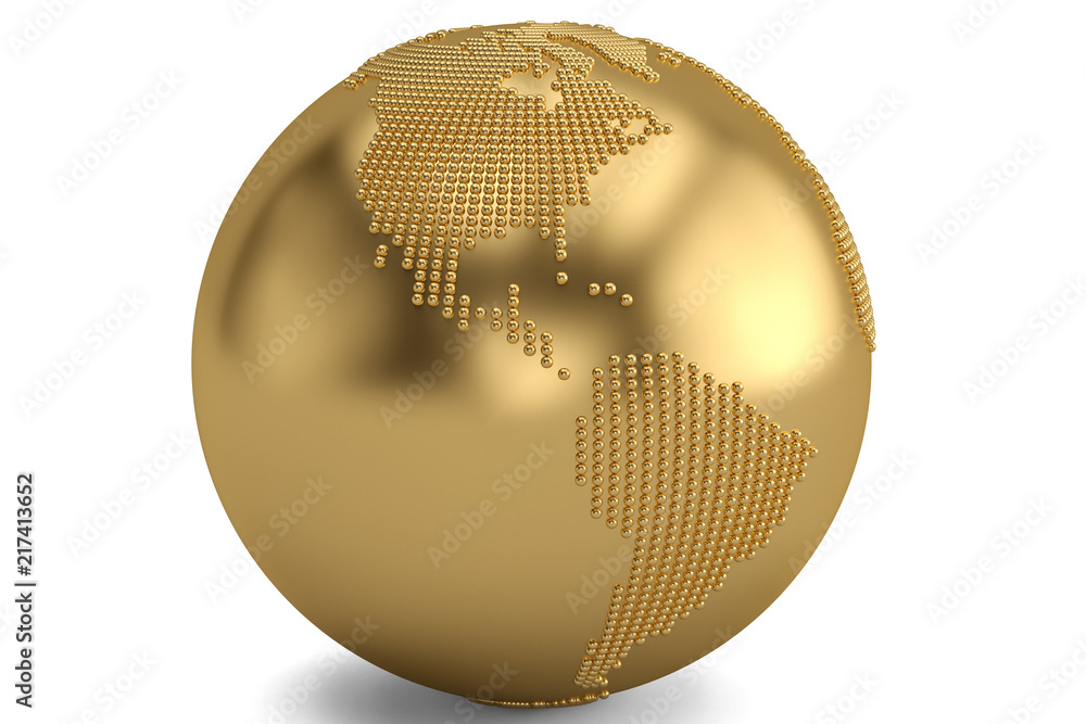 Gold globe isolated on white background 3D illustration. Stock ...
