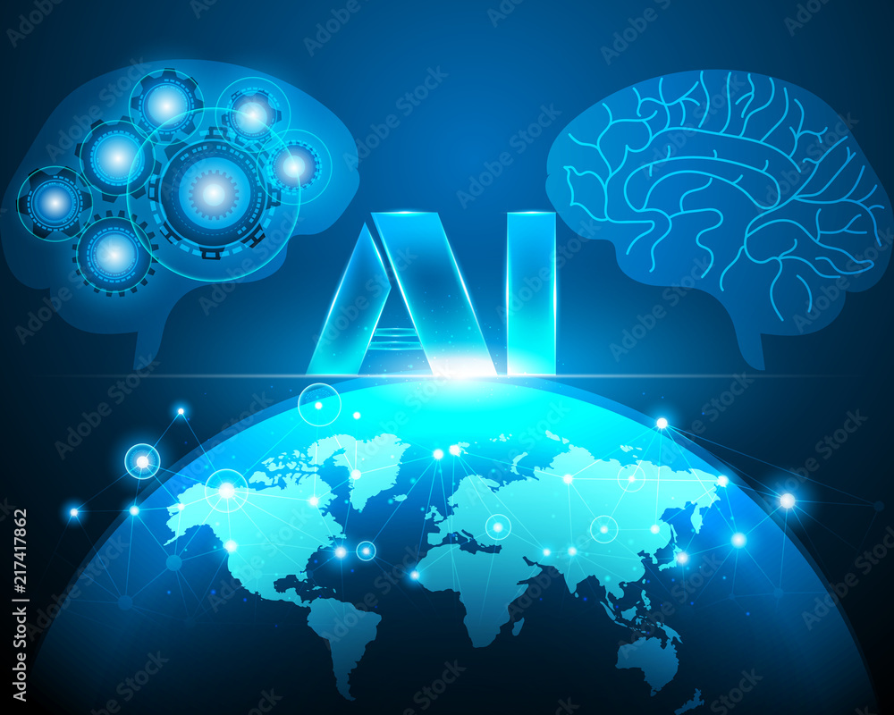 AI Letter Artificial intelligence with World map cyber line digital and ...