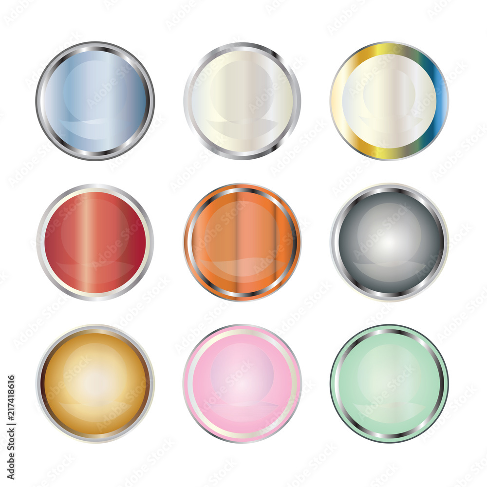 nine buttons in multiple colors vector set - empty circle buttons - web ...