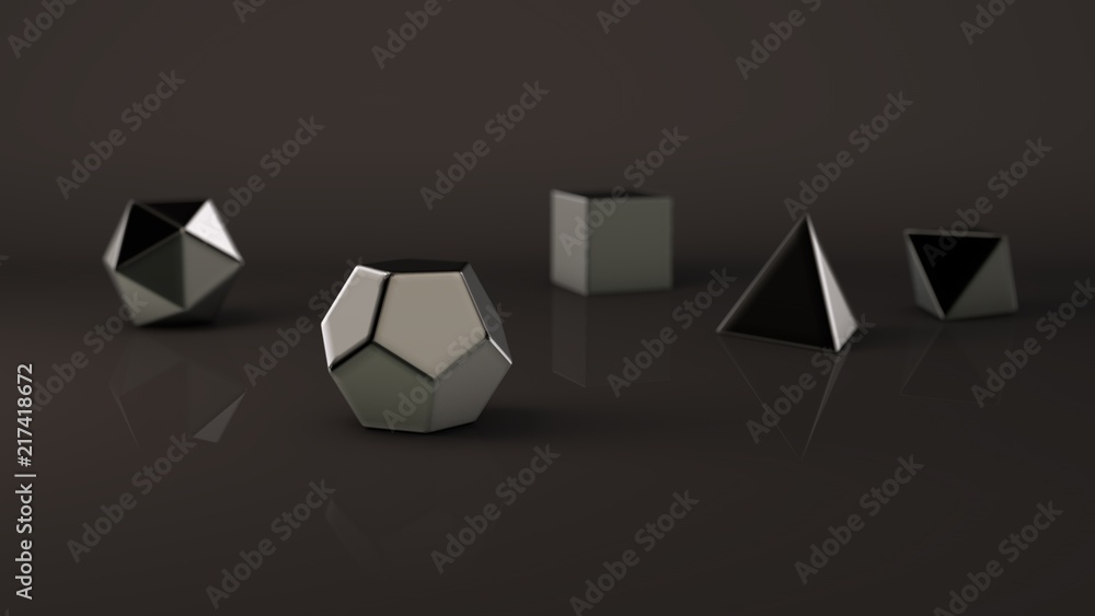 Group, set of geometric shapes, Platonic body, polyhedra, polygonal ...