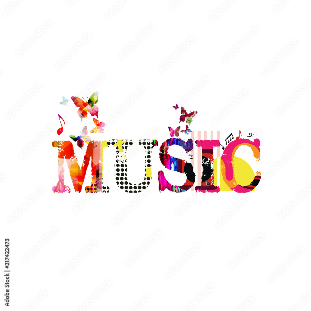Music typographic colorful background vector illustration. Artistic ...