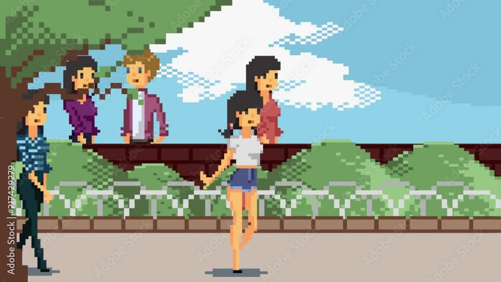 Retro pixel art game character animation of various people walking in ...