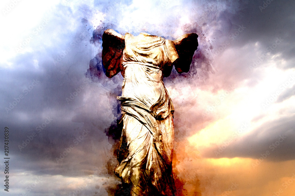 Watercolor, The Winged Victory of Samothrace. Victory of Samotracia ...