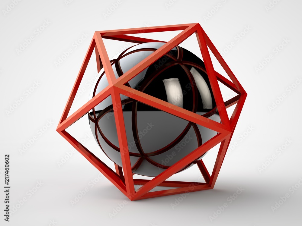 the image fiery octagonal lattice, geometric shapes in red on a white ...