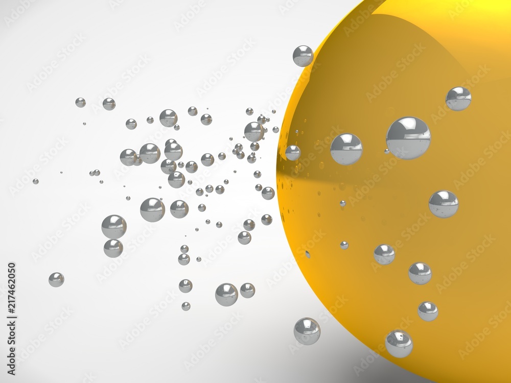 The image of a Golden sphere, close-up and floating next to many of the ...