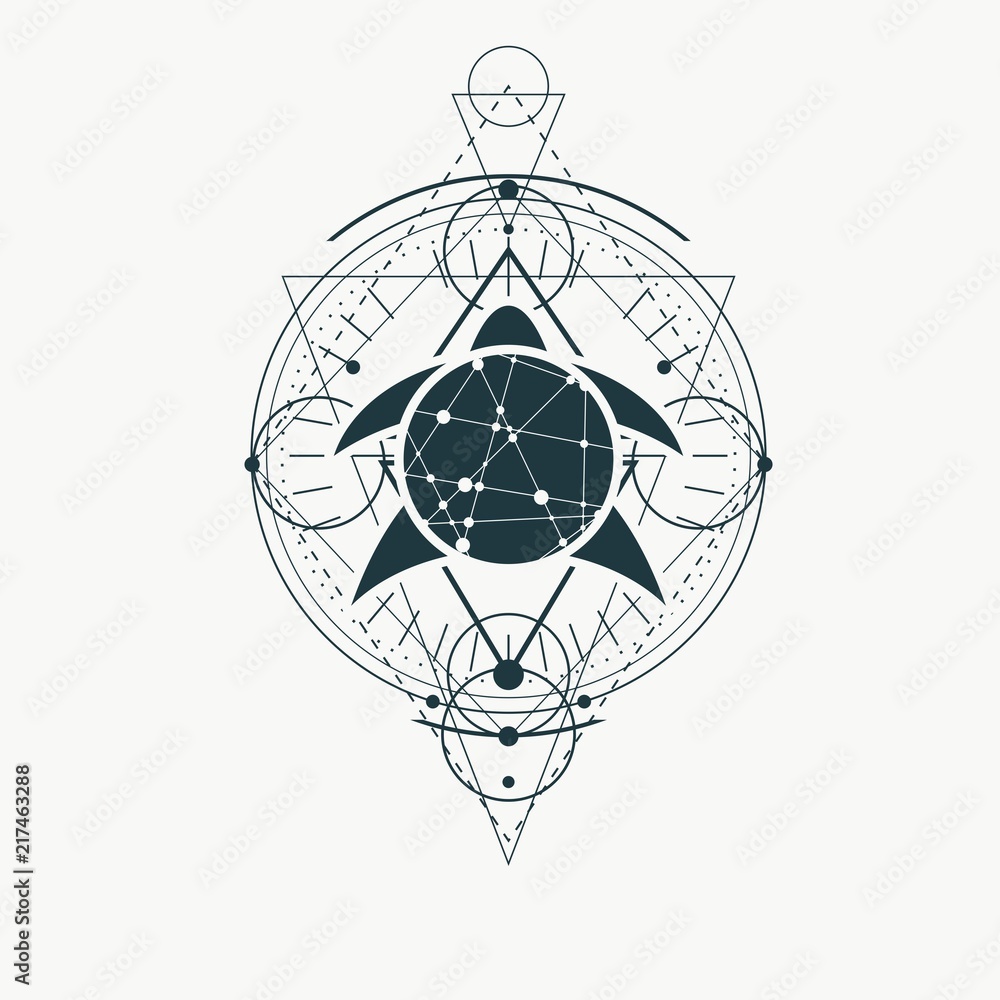 Mystical geometry symbol. Linear alchemy, occult, philosophical sign ...