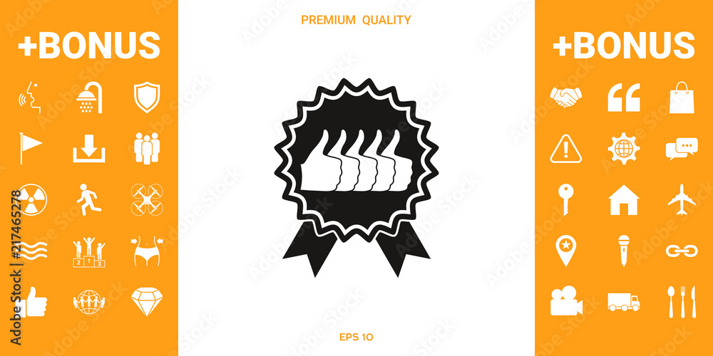 Five symbols Thumb Up Gesture - label with ribbons. Thumb up icon - the ...