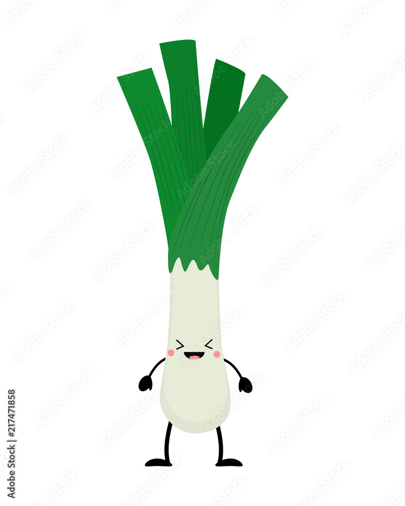 Kawaii cartoon leek vector illustration isolated on white backg Stock ...
