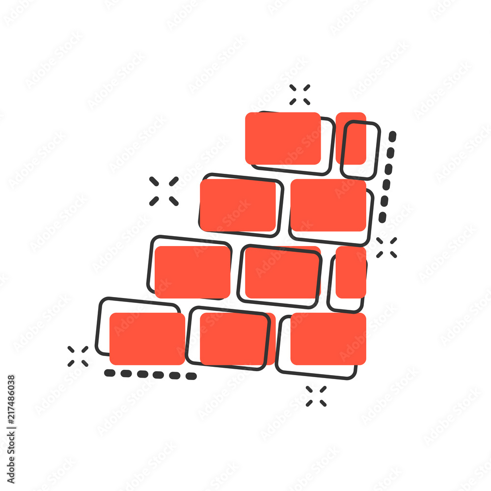 Vector cartoon wall brick icon in comic style. Wall sign illustration ...