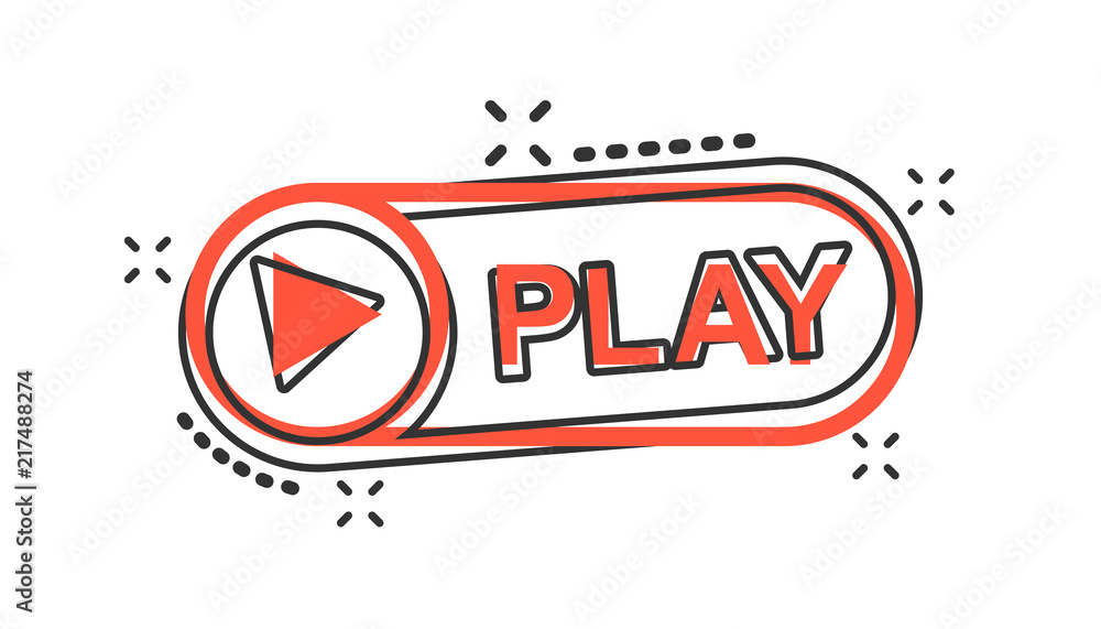 Vector cartoon play button icon in comic style. Play video sign ...