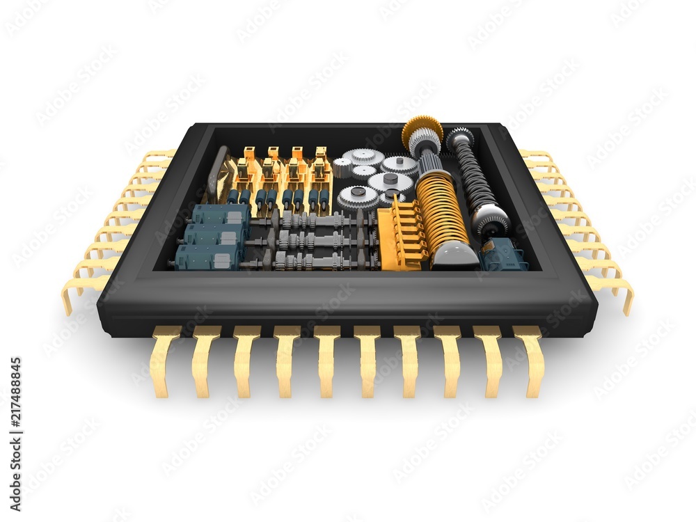 the internal structure of the CPU, the reducer mechanism of gears ...