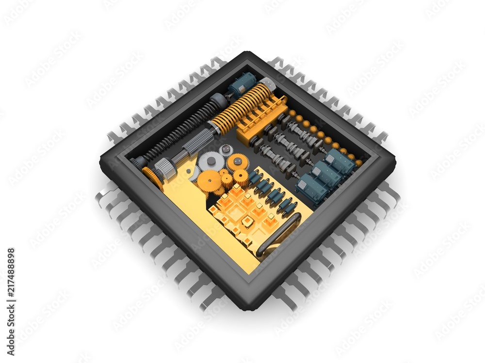 the internal structure of the CPU, the reducer mechanism of gears ...